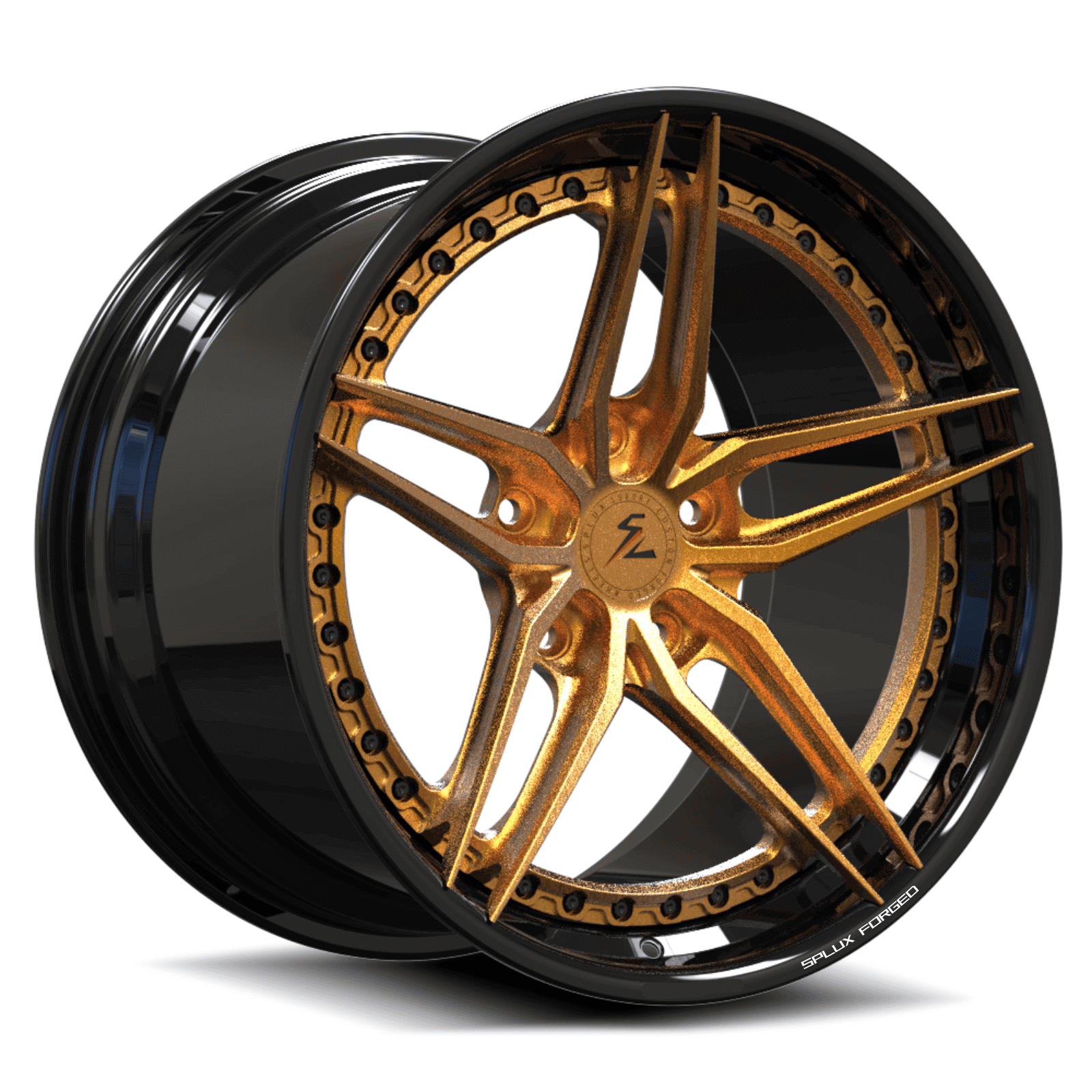 SA-01 Custom 5-Spoke Step Lip Brushed Dark Gold, Piano Black Wheels ...