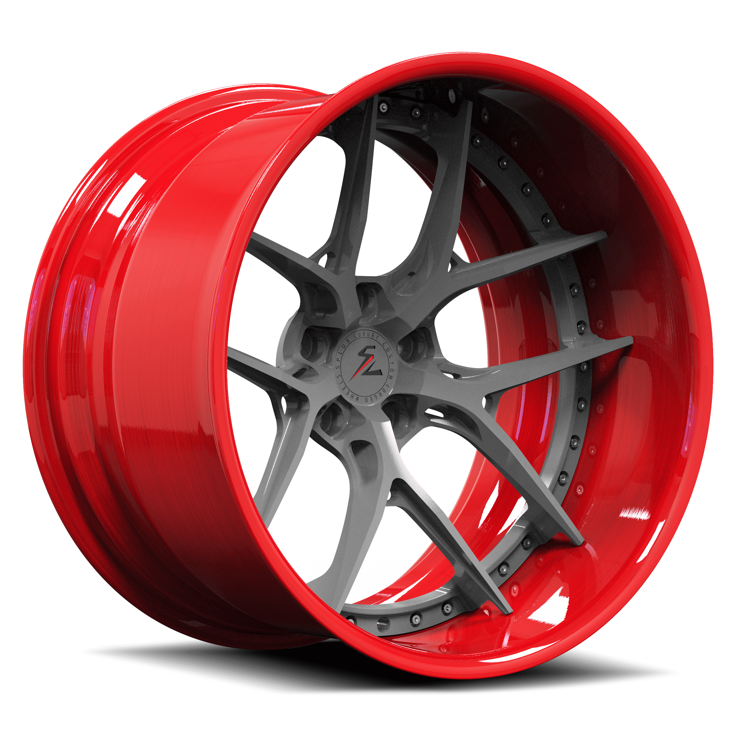 SD-02 Custom Deep Dish Forged Gunmetal,Red Wheels - Splux Luxury Wheels