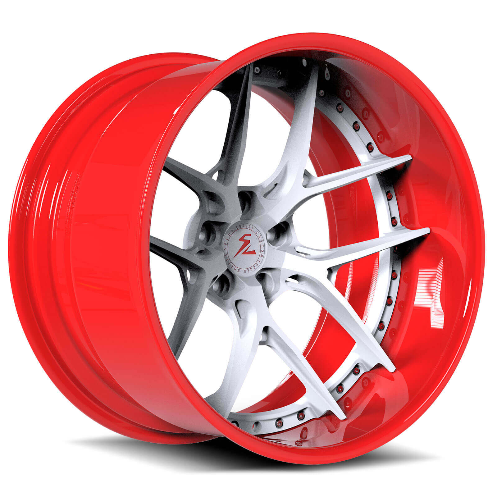 SD-02 Custom Deep Dish Forged White,Red Wheels - Splux Luxury Wheels